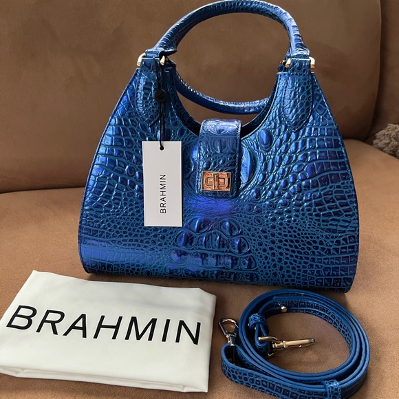 Brahmin | Bags | Brahmin Blue Crocodile Embossed Womens Bag | Poshmark